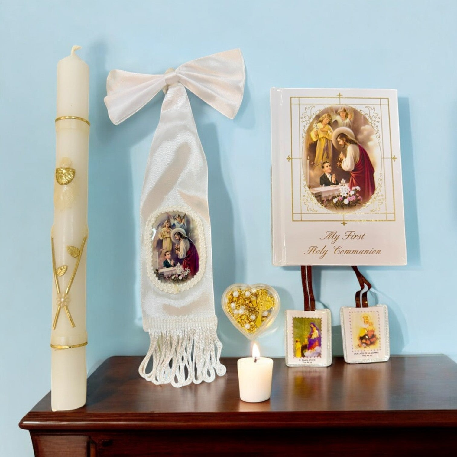 12 Inch Candle Lito First Communion Candle Set For Boys - 4-Piece Holy ...